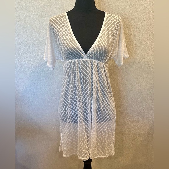 Elan | Swim | Elan Sheer Deep V Bathing Suit Coverup Medium White ...